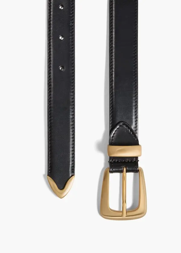 Khaite Benny Leather Belt With Gold Hardware - Black
