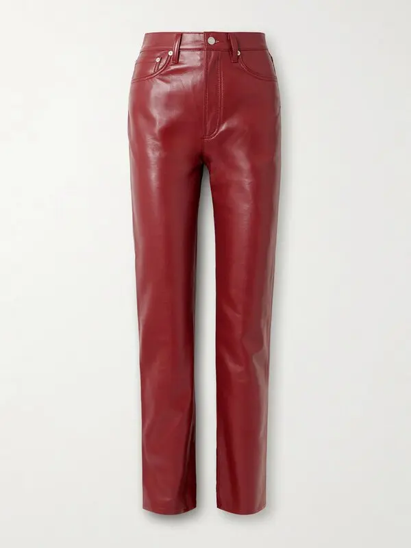 AGOLDE 90s Pinch Waist Long Recycled Leather-blend Straight-leg Pants - Red