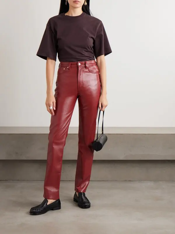 AGOLDE 90s Pinch Waist Long Recycled Leather-blend Straight-leg Pants - Red