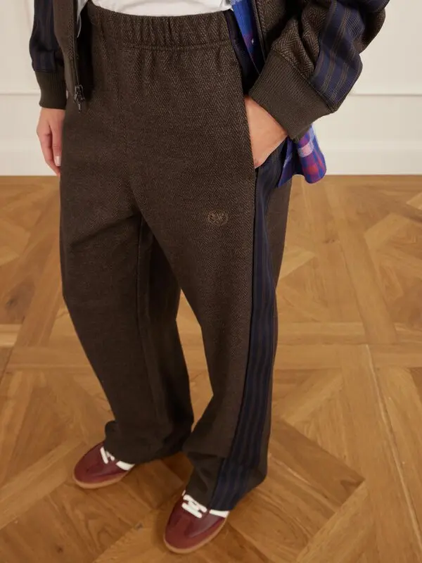 Aimé Leon Dore Striped Herringbone Wool And Cotton-blend Track Pants - Brown