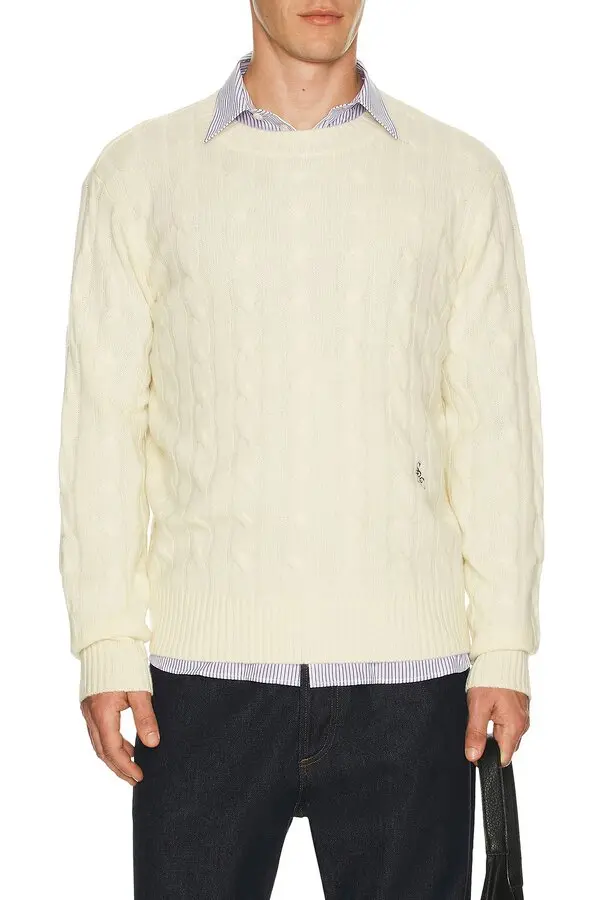 SPORTY & RICH Cable Knit Cashmere Sweater - Ecru