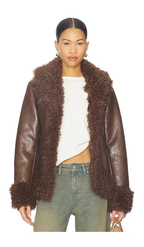 Blanknyc Faux Leather Coat With Faux Fur Trim