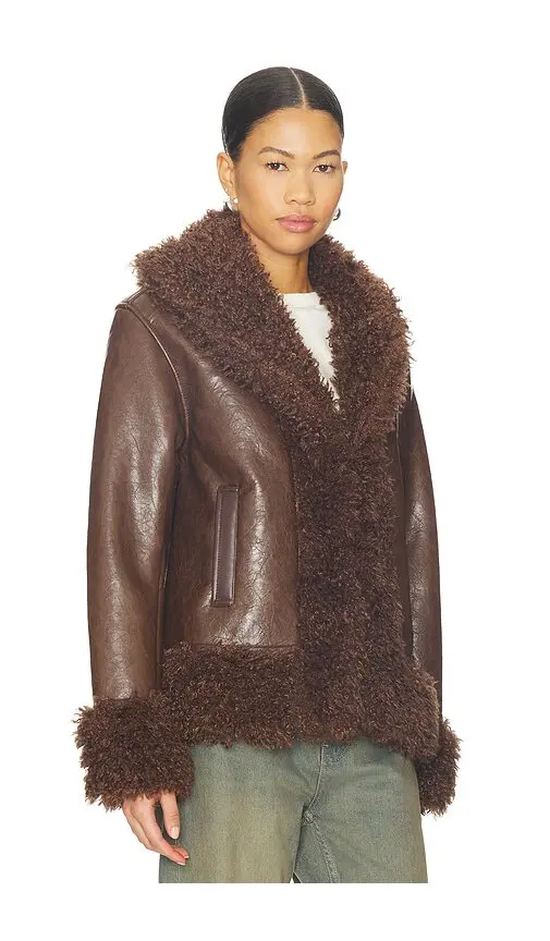 Blanknyc Faux Leather Coat With Faux Fur Trim