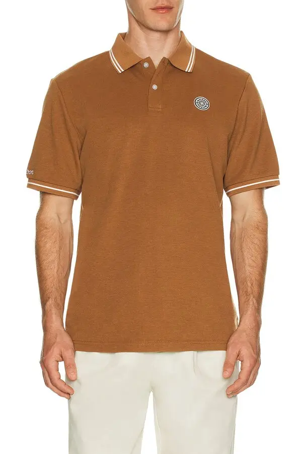MALBON Fairway Applique Pique Polo In Tan - British Tan