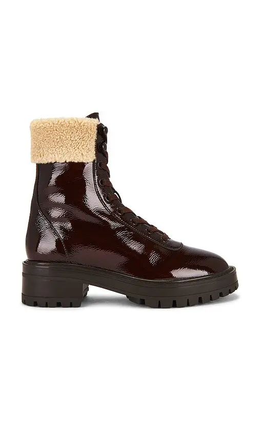 Paige Briar Patent Leather Lace-up Boots With Faux Fur Cuff