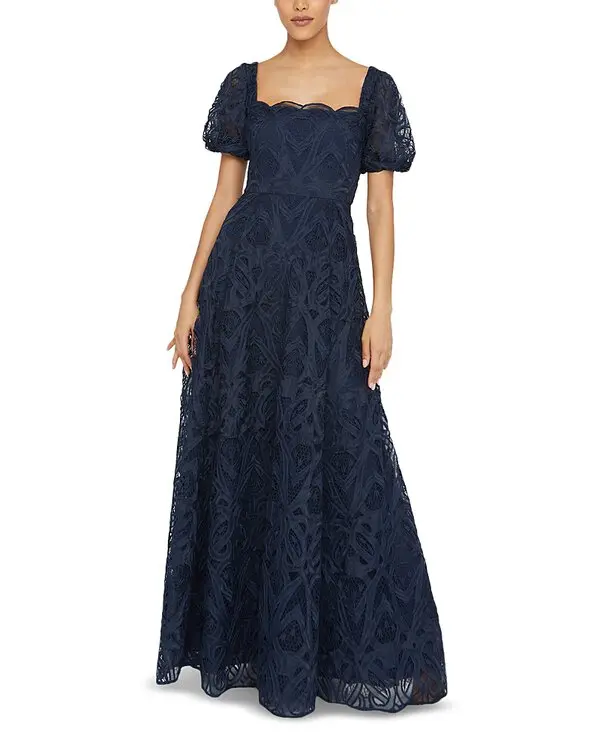Theia Dominique Puff Sleeve Gown