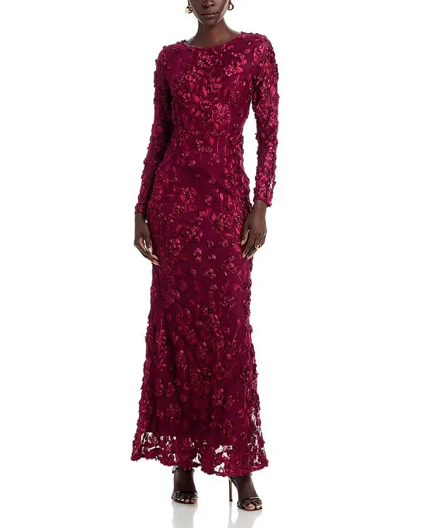 Aqua Long Sleeve 3d Floral Mesh Dress