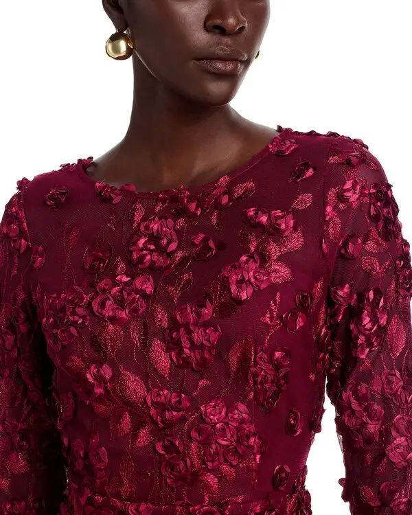 Aqua Long Sleeve 3d Floral Mesh Dress