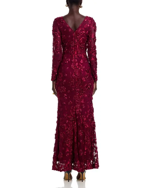 Aqua Long Sleeve 3d Floral Mesh Dress