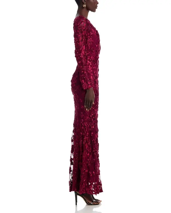Aqua Long Sleeve 3d Floral Mesh Dress