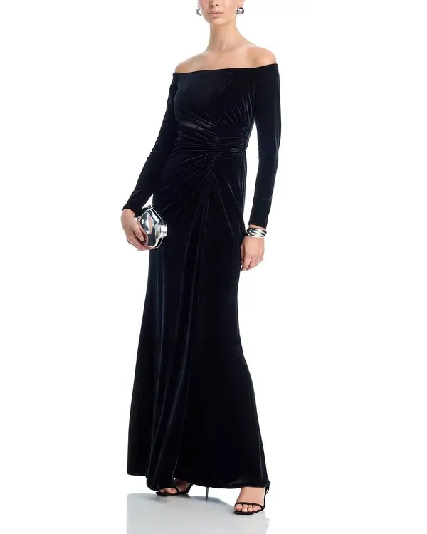 Aqua Off-the-shoulder Velvet Gown