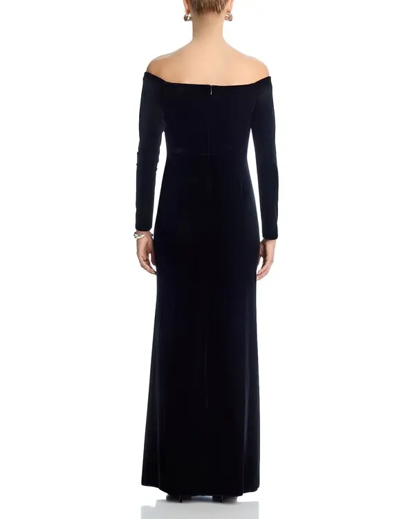 Aqua Off-the-shoulder Velvet Gown