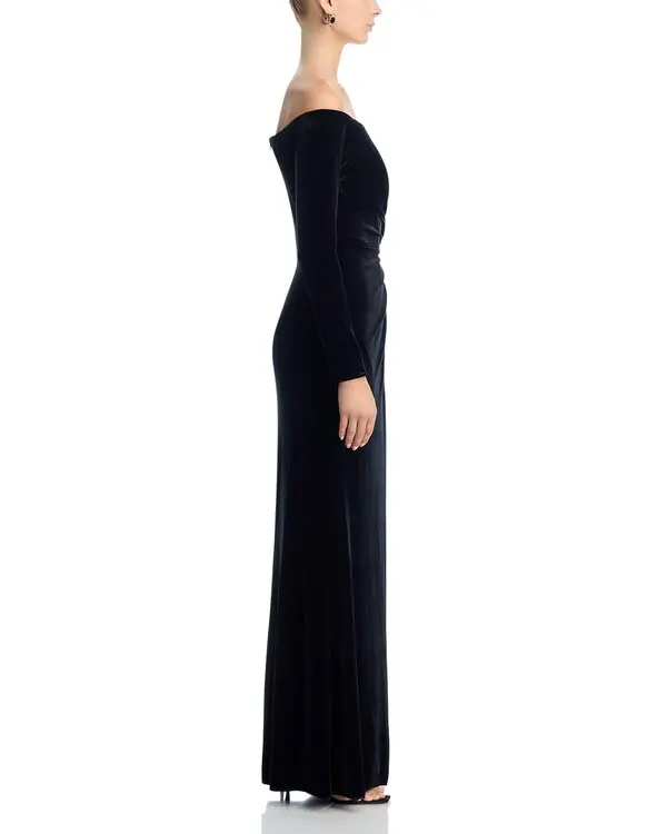 Aqua Off-the-Shoulder Velvet Gown - Exclusive - Black - 0