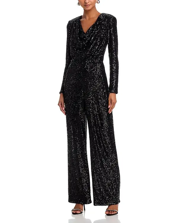 Eliza J Long Sleeve Sequin Jumpsuit - Black