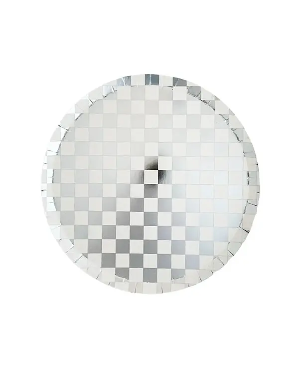 JOLLITY & CO Checkered Paper Dessert Plates, Set Of 8 - Dazzling Diamond (silver)