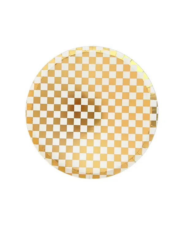 JOLLITY & CO Checkered Paper Dessert Plates, Set Of 8 - Gold Clash (gold)