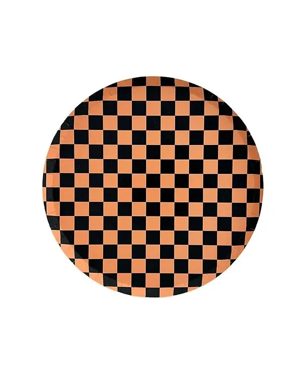 JOLLITY & CO Checkered Paper Dessert Plates, Set Of 8 - Halloween (orange And Black)