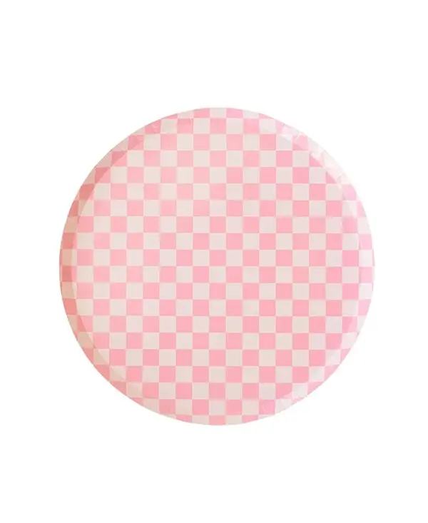 JOLLITY & CO Checkered Paper Dessert Plates, Set Of 8 - Tickle Me Pink (pink)