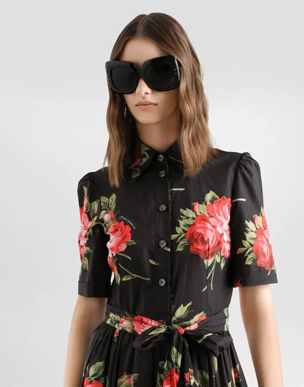 Dolce & Gabbana Rose Bouquet-print Poplin Shirt Dress - Multicolor