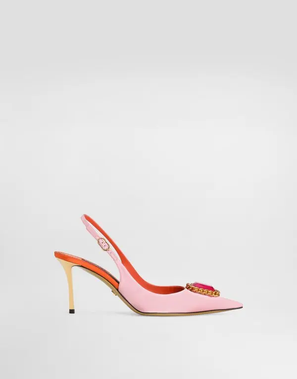 Dolce & Gabbana Satin Slingback Pumps With Embellishment - Multicolor