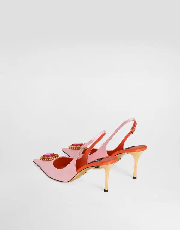 Dolce & Gabbana Satin Slingback Pumps With Embellishment - Multicolor