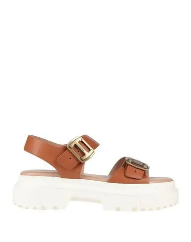 Hogan Leather Wedge Sandals - Brown