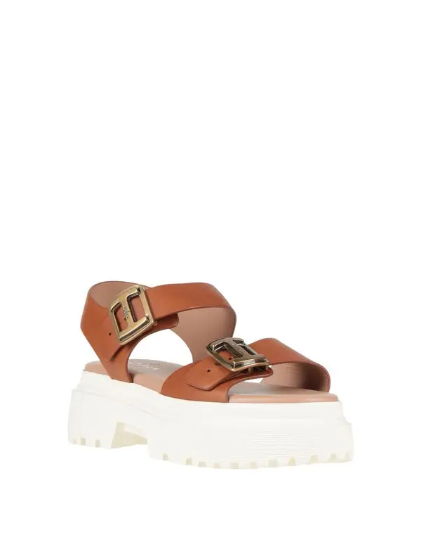 Hogan Leather Wedge Sandals - Brown