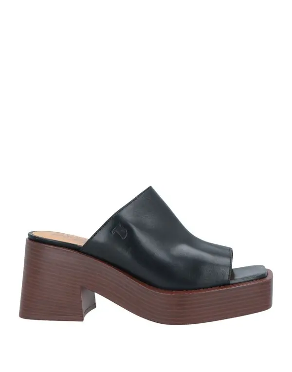 TOD'S Leather Slide Sandals With Block Heel - Black