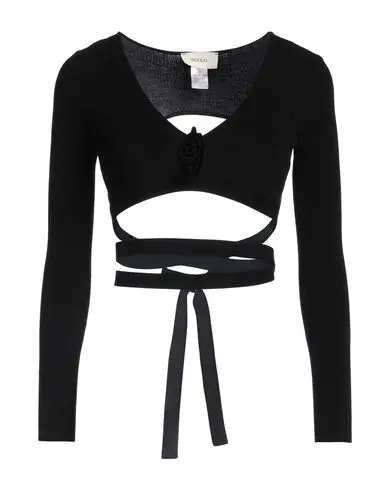 VICOLO Cropped Knit Top With Floral Appliqués - Black