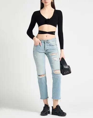 VICOLO Cropped Knit Top With Floral Appliqués - Black