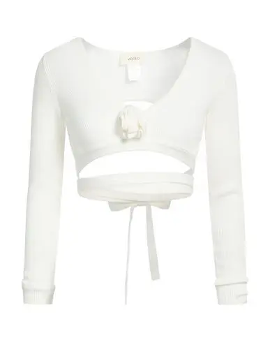 VICOLO Cropped Knit Top With Floral Appliqués - White