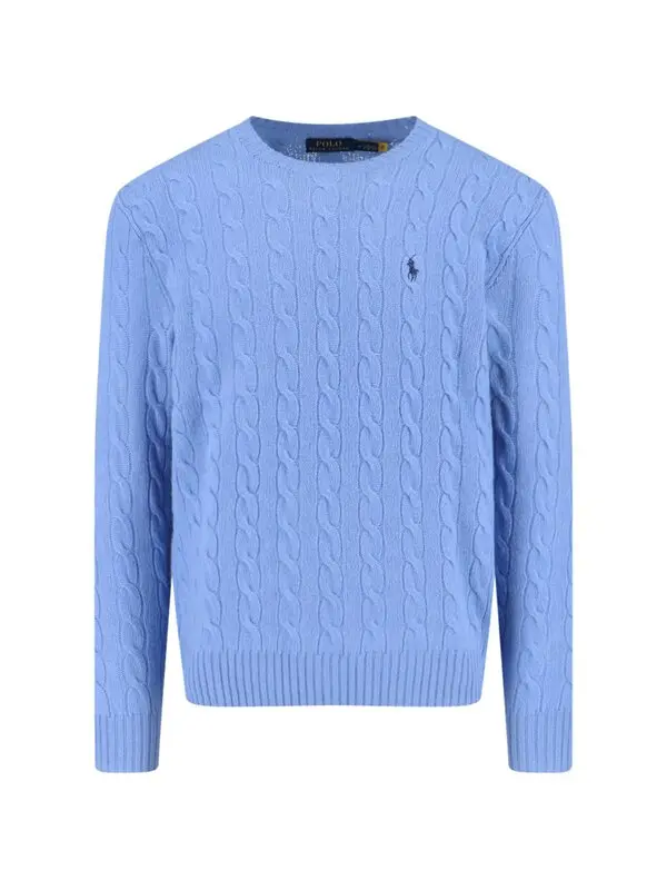 Polo Ralph Lauren Logo Braided Sweater - Light Blue