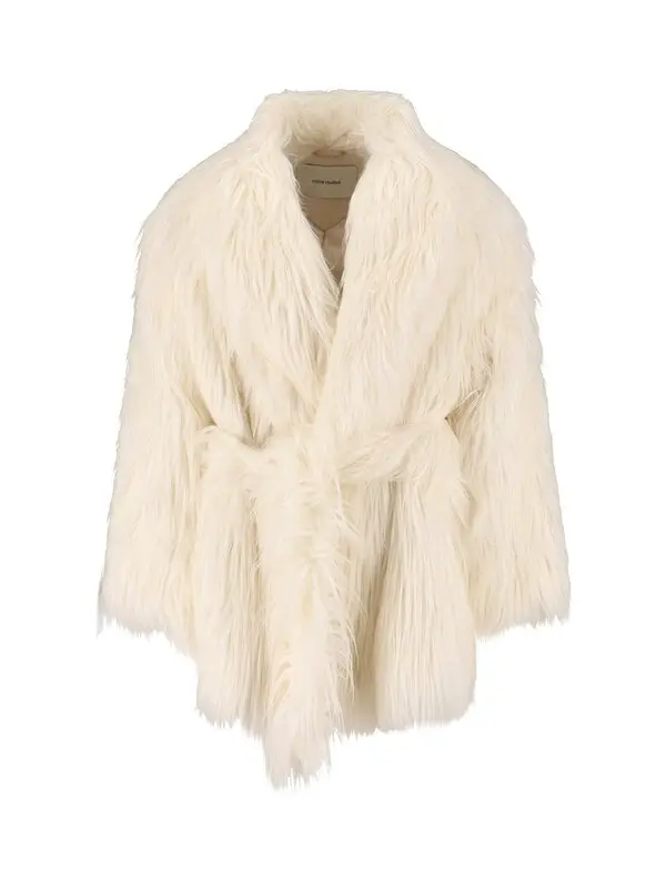 ENTIRE STUDIOS Belted Faux Fur Coat - White