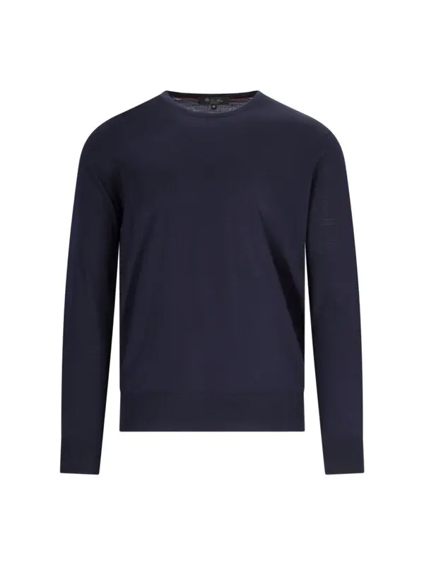 Loro Piana Crew Neck Cable Knit Sweater - Blue