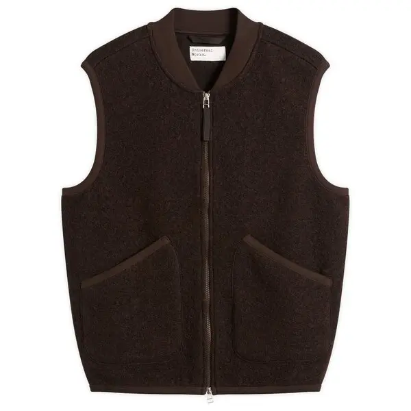 Universal Works Wool Fleece Zip Waistcoat - Brown