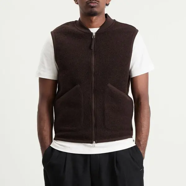 Universal Works Wool Fleece Zip Waistcoat - Brown