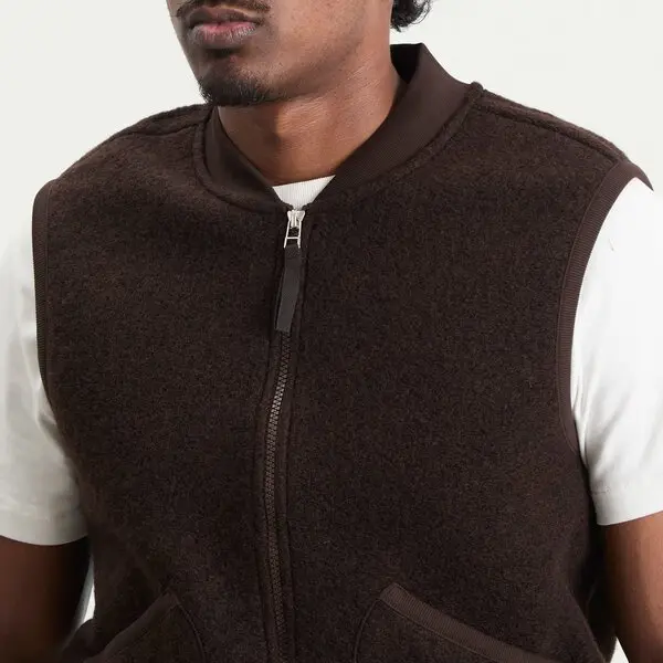 Universal Works Wool Fleece Zip Waistcoat - Brown