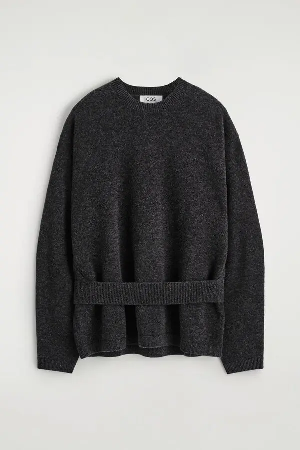 Cos Belt-detail Merino Wool Sweater - Gray
