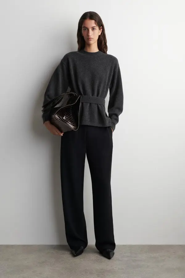 Cos Belt-detail Merino Wool Sweater - Gray
