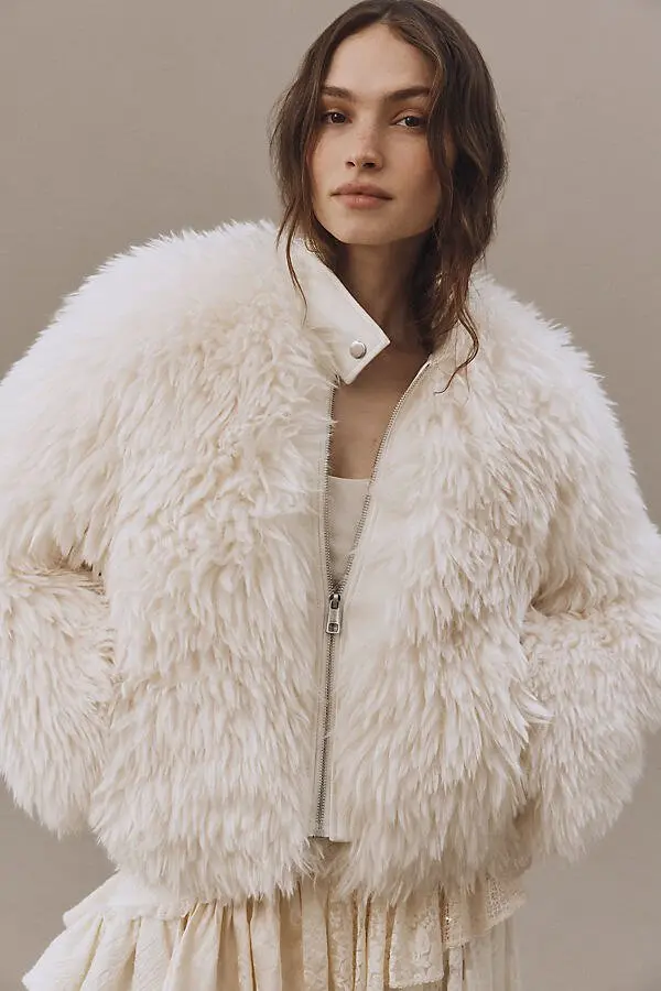 Apparis Lillet Shag Faux Fur Bomber Jacket - Ivory