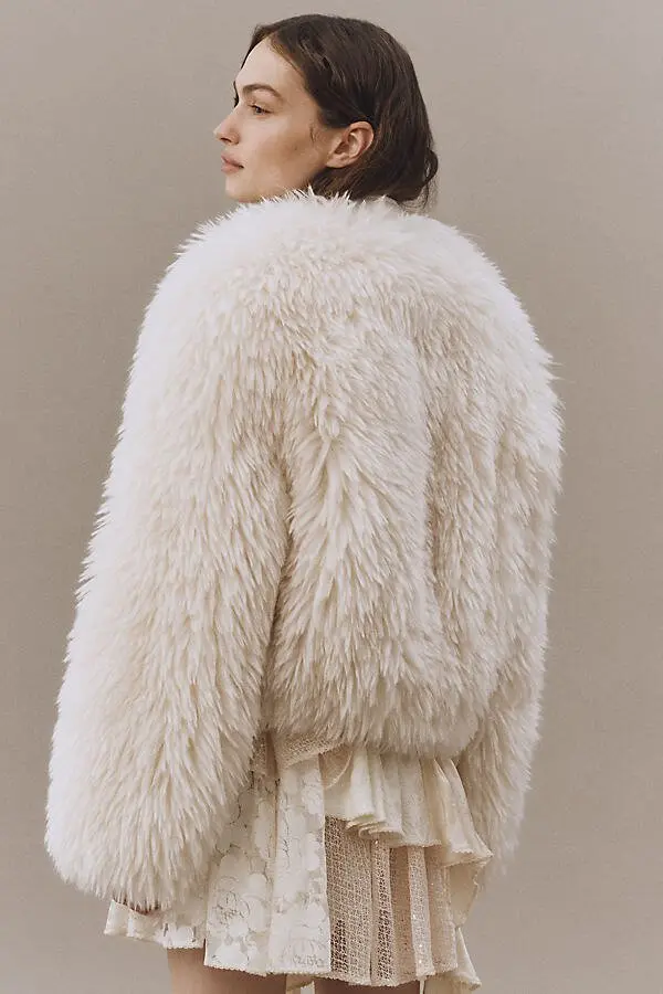 Apparis Lillet Shag Faux Fur Bomber Jacket - Ivory