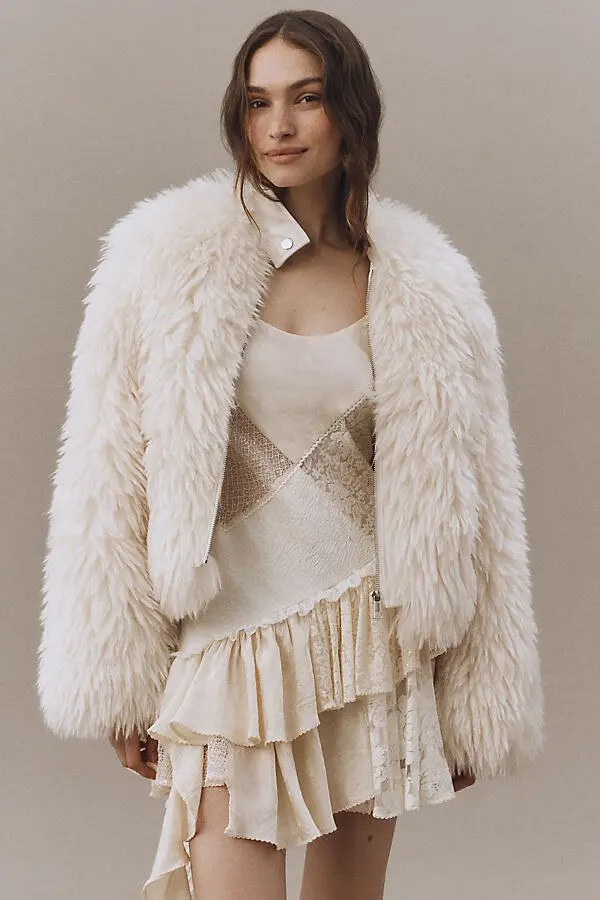 Apparis Lillet Shag Faux Fur Bomber Jacket - Ivory