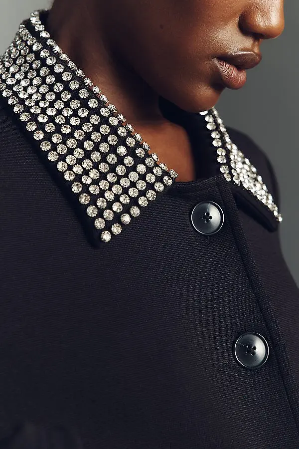 Maeve Embellished Collar Crop Knit Jacket
