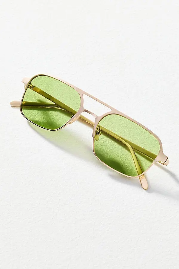 INDY Jimmy Caramel Metal Aviator Sunglasses - Light Green