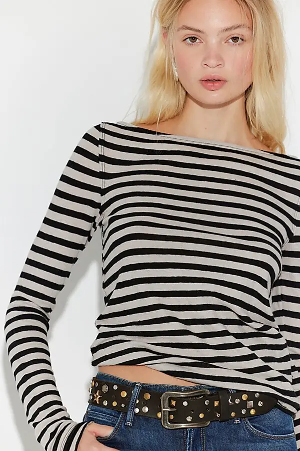 Free People We The Free Most Loved Striped Long Sleeve - Grey