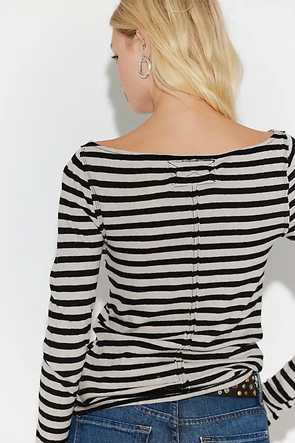 Free People We The Free Most Loved Striped Long Sleeve - Grey