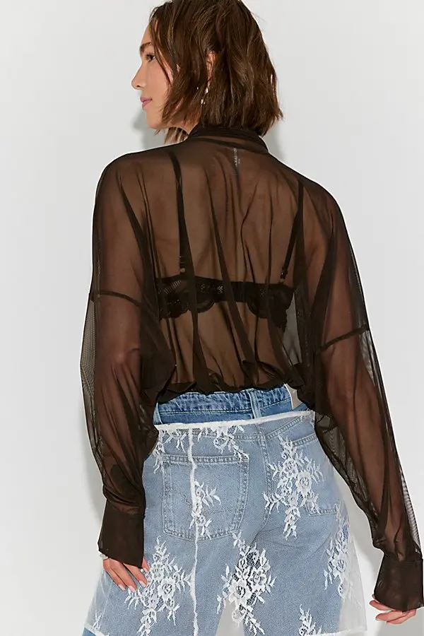 Norma Kamali Super Oversized Boyfriend Shirt Bow Bodysuit - Espresso
