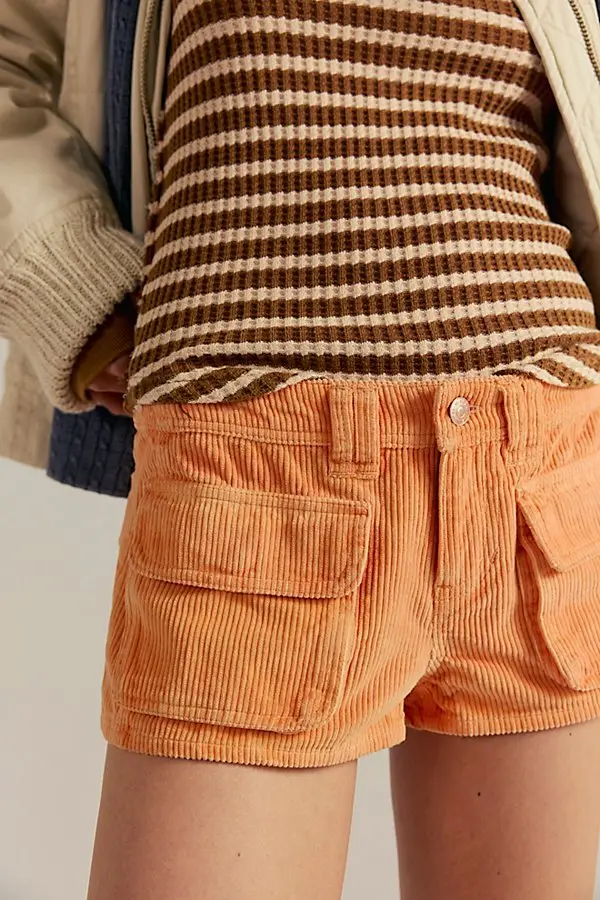 Free People We The Free Knock Out Low-rise Corduroy Micro Shorts - Peach Pansy
