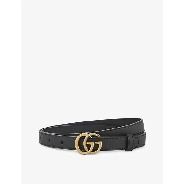 Gucci Gg Buckle Thin Leather Belt - Nero