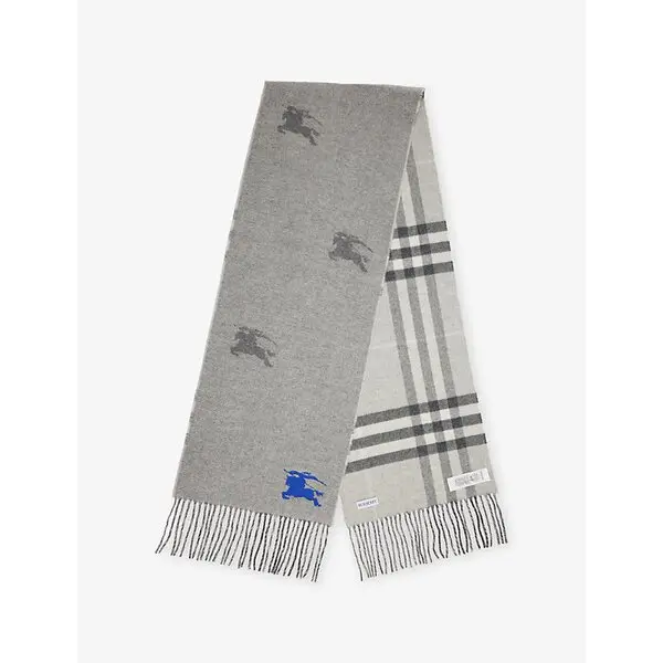 Burberry Reversible Ekd Check Cashmere Scarf - Mitten Grey